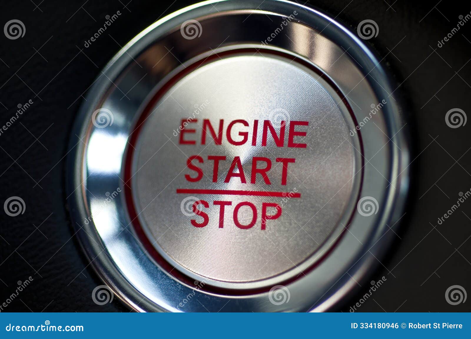 Modern Vehicle Start Stop Engine Button with Red Letters on Black Stock ...