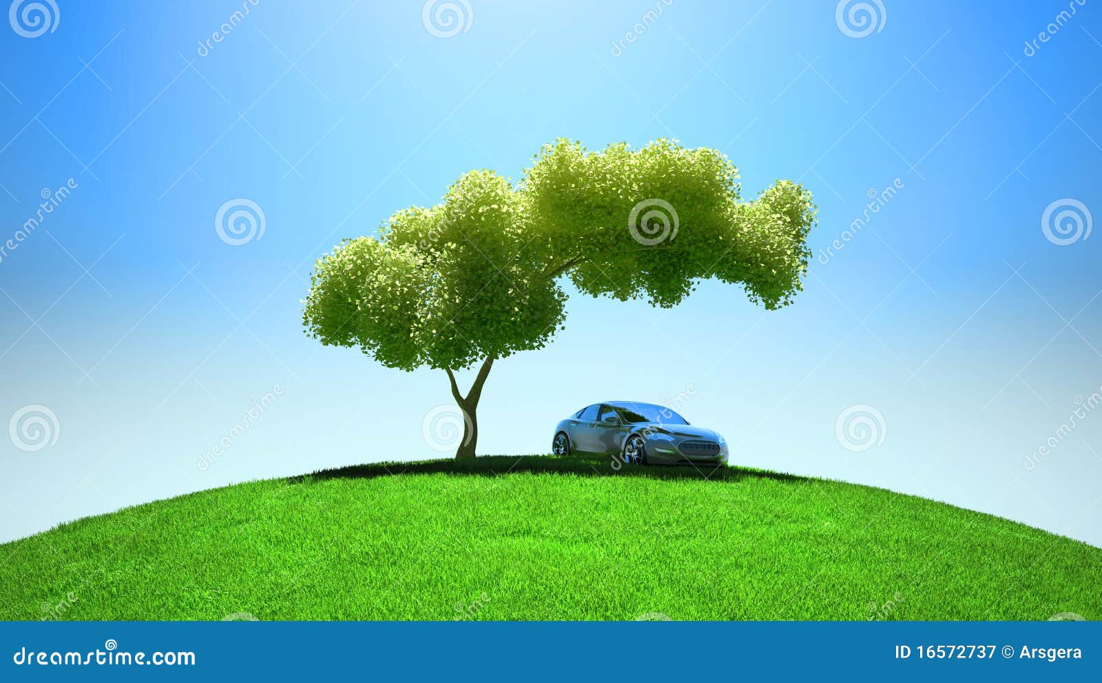 Modern Vehicle Under Tree on Green Fileld Stock Illustration ...