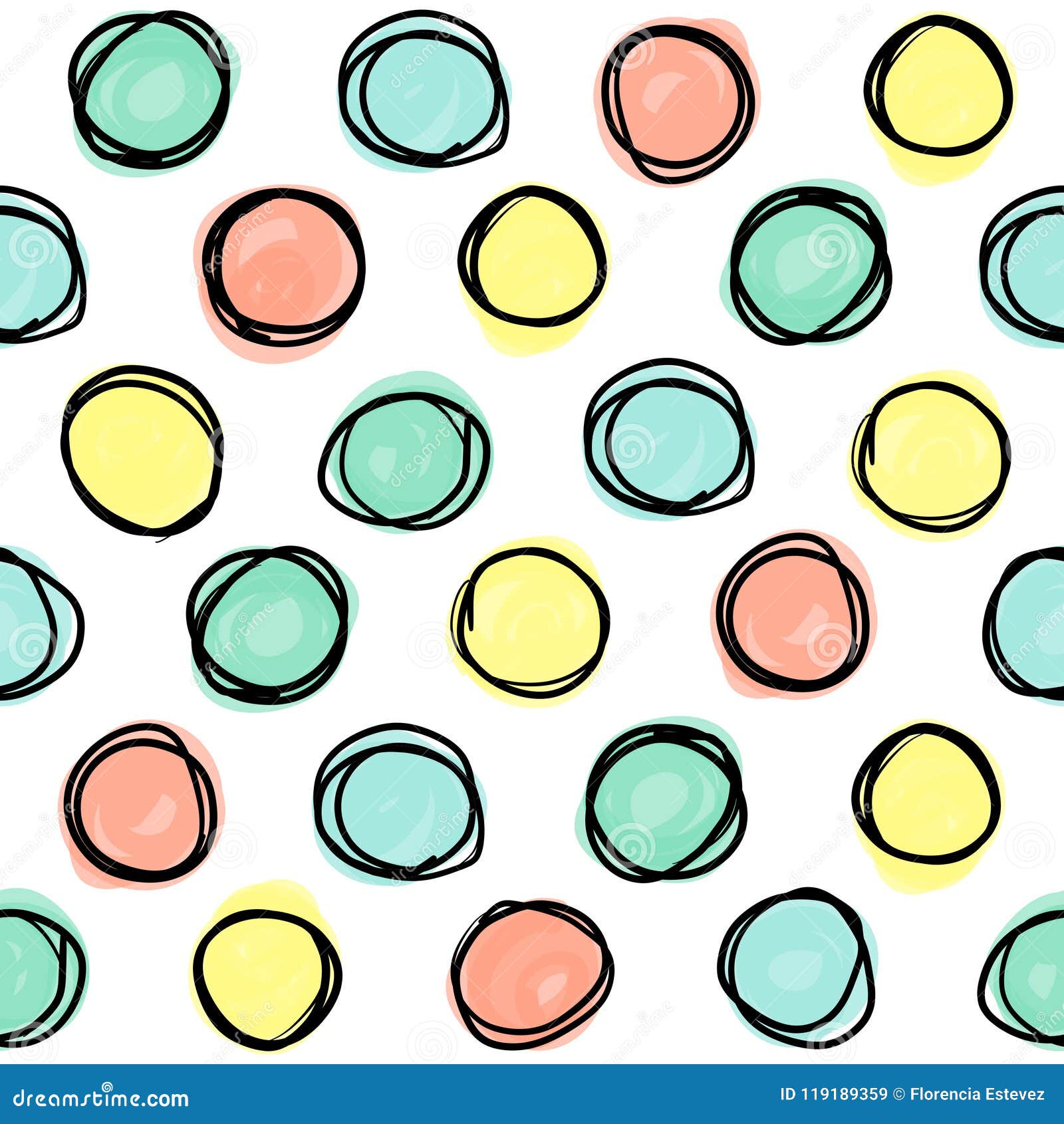 Seamless Pattern, Doodle Circle Shapes Lined in a Grid Stock ...