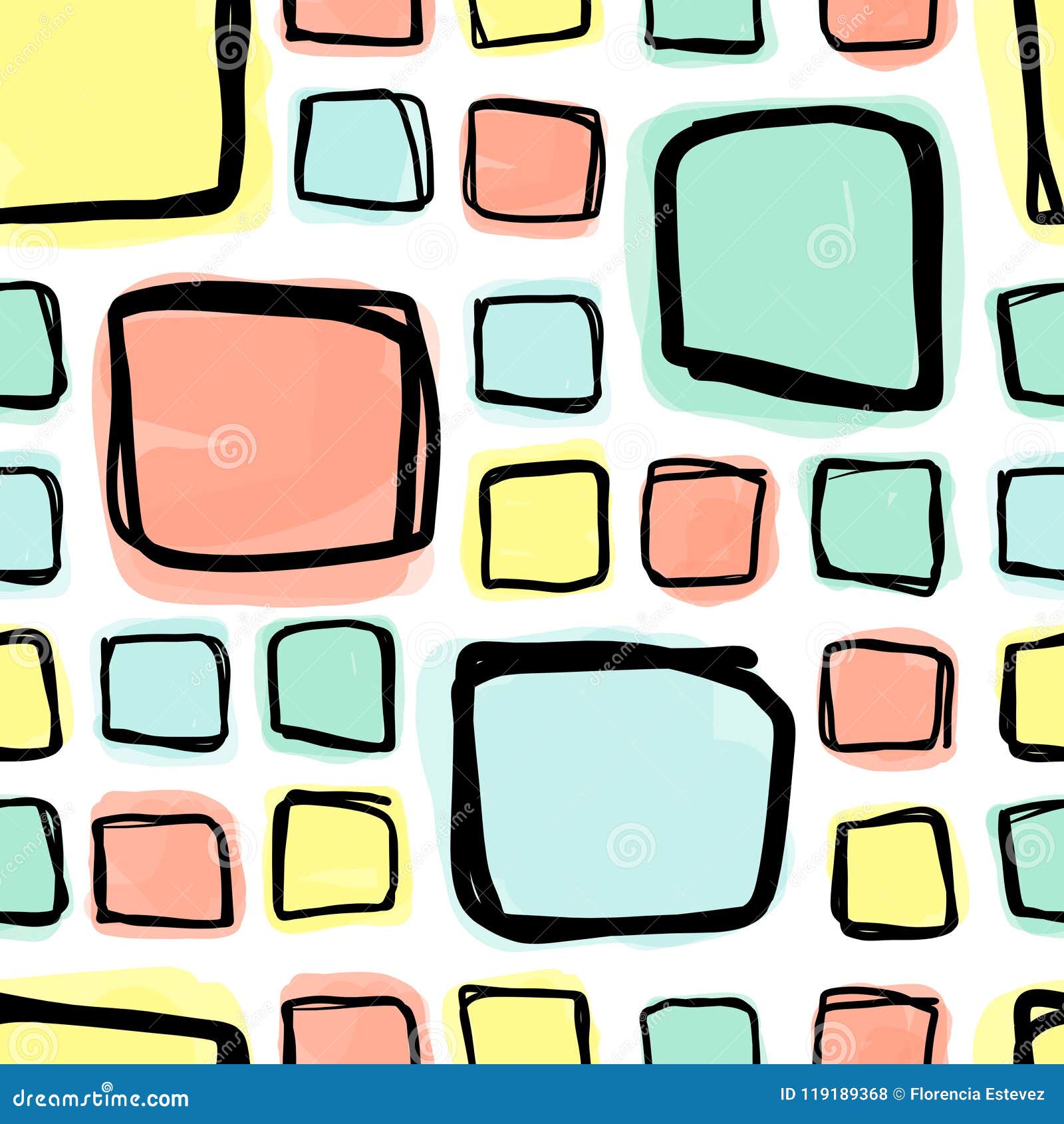 Seamless Pattern, Doodle Squares Dhapes in a Grid. Stock Illustration ...