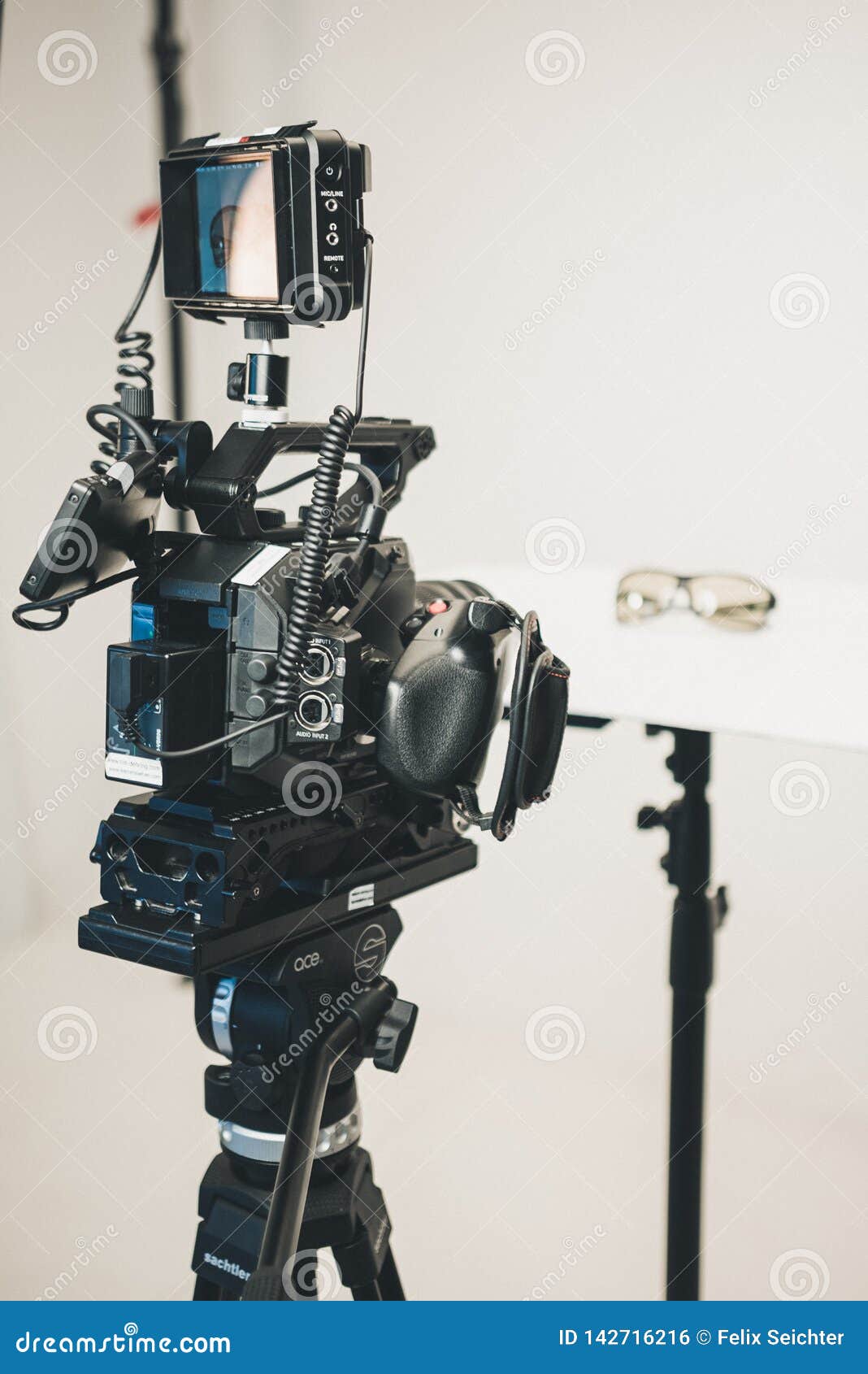 Modern Video Camera in a Studio with Movie Light Editorial Photo ...
