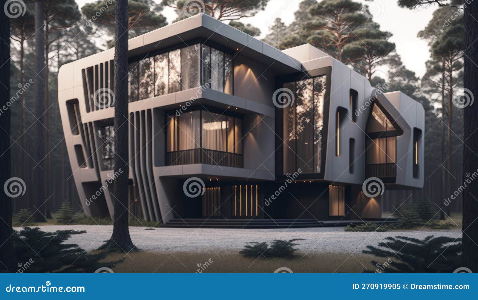Modern Villa Building in the Forest Generative AI Illustration Stock ...