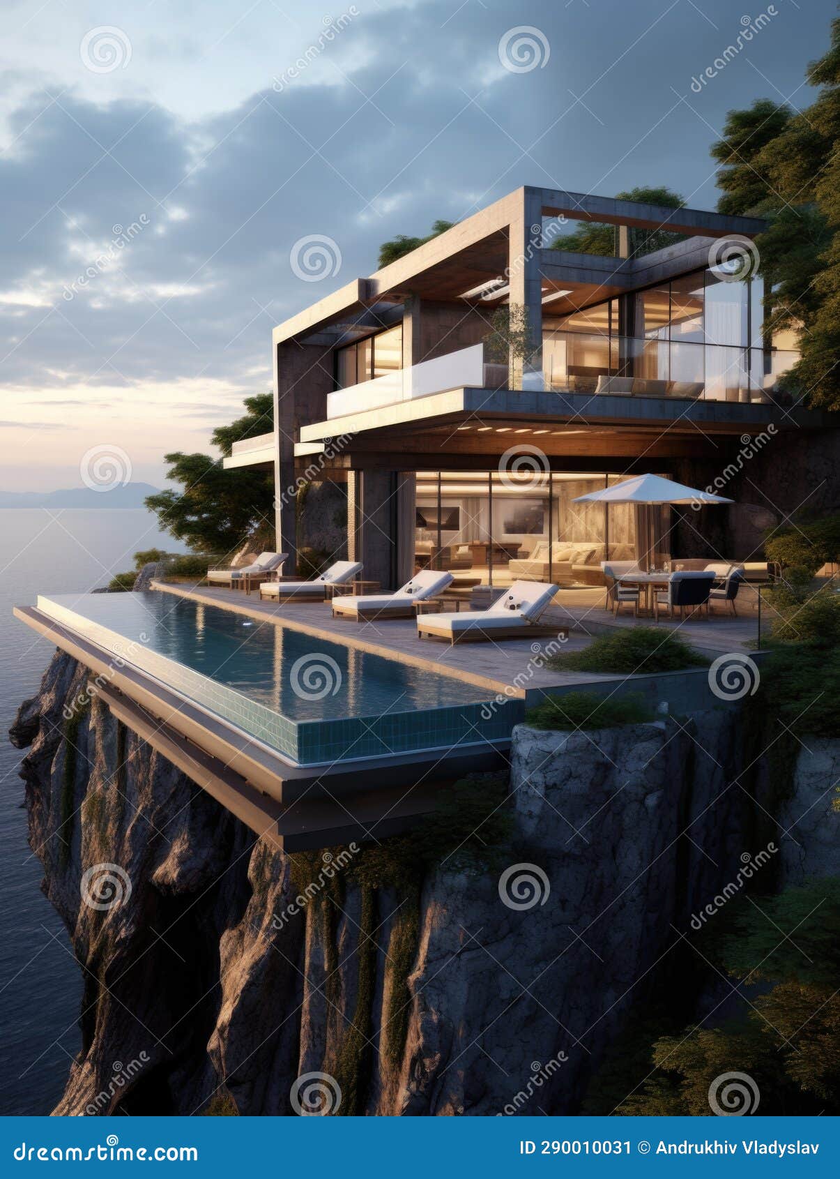 Modern Villa on a Cliff. Mansion with Terrace and Pool Stock ...