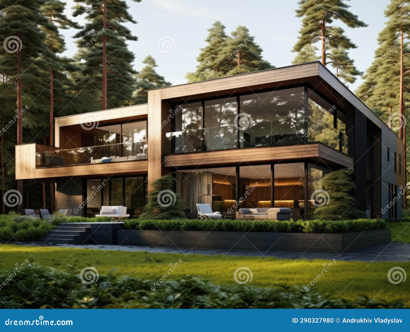 Modern Villa Decorated with Wooden Planks Cladding in Green Forest ...