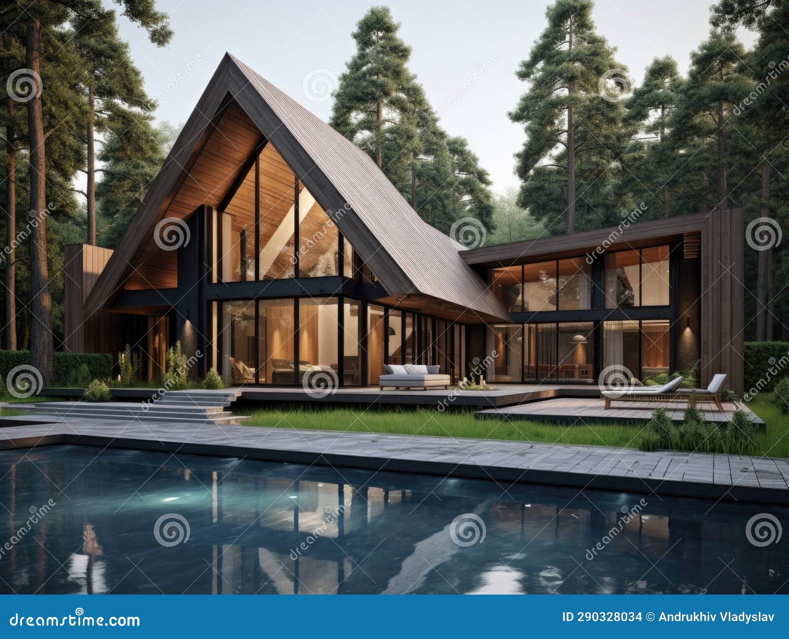Modern Villa Decorated with Wooden Planks Cladding in Green Forest ...