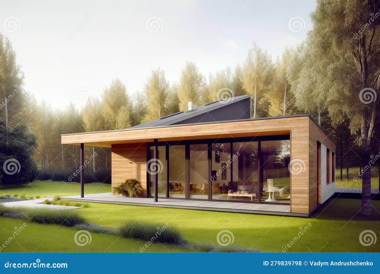 Modern Villa Decorated with Wooden Planks Cladding in Green Forest ...