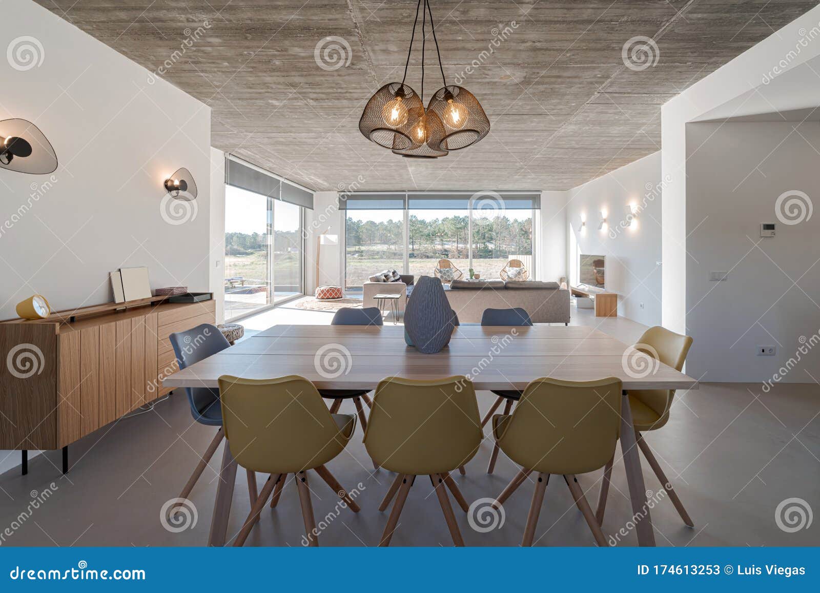 Modern Villa Dinning Table with Pool and Deck Stock Image - Image of ...