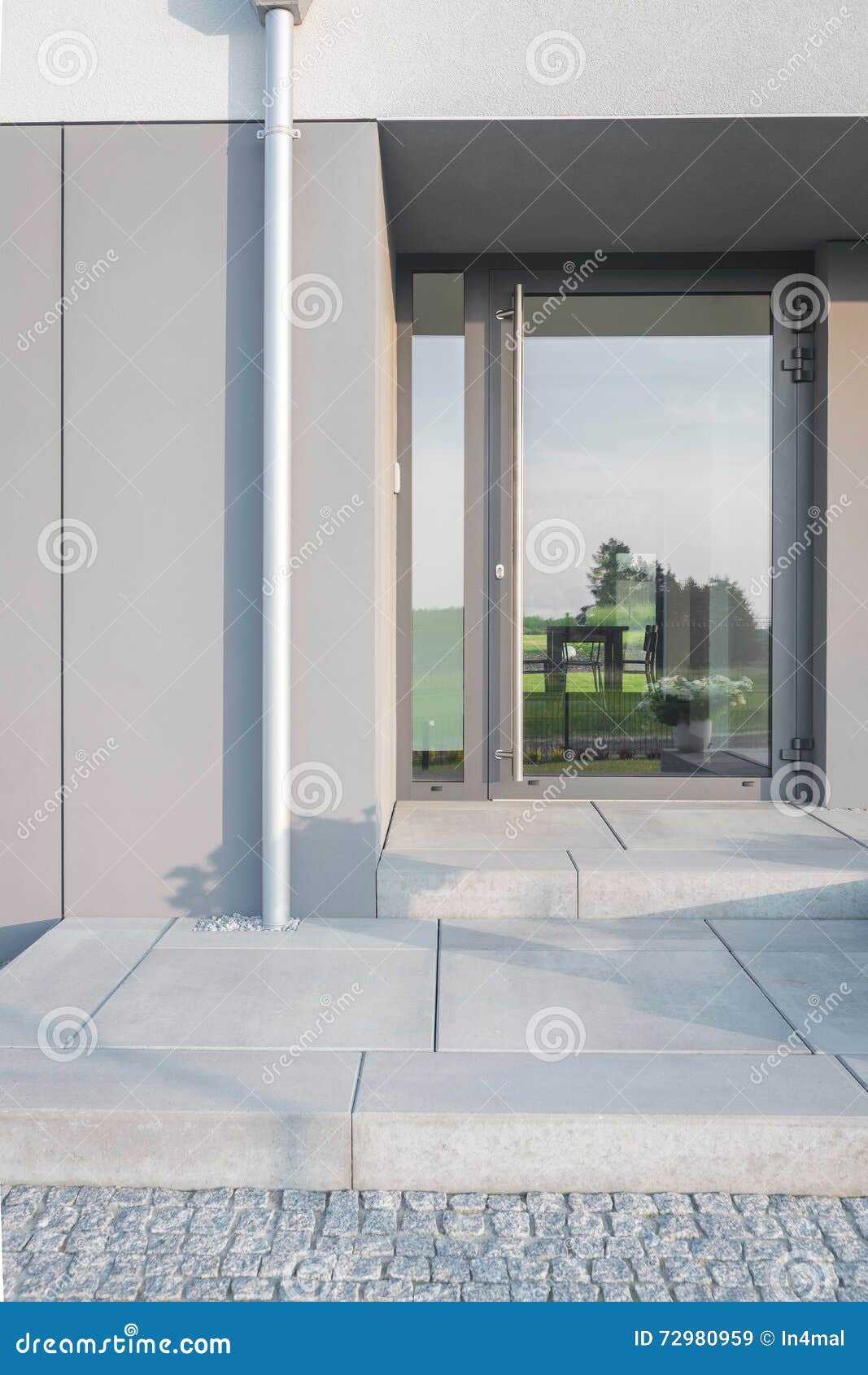 Modern Villa with Glass Front Doors Stock Image - Image of facade ...