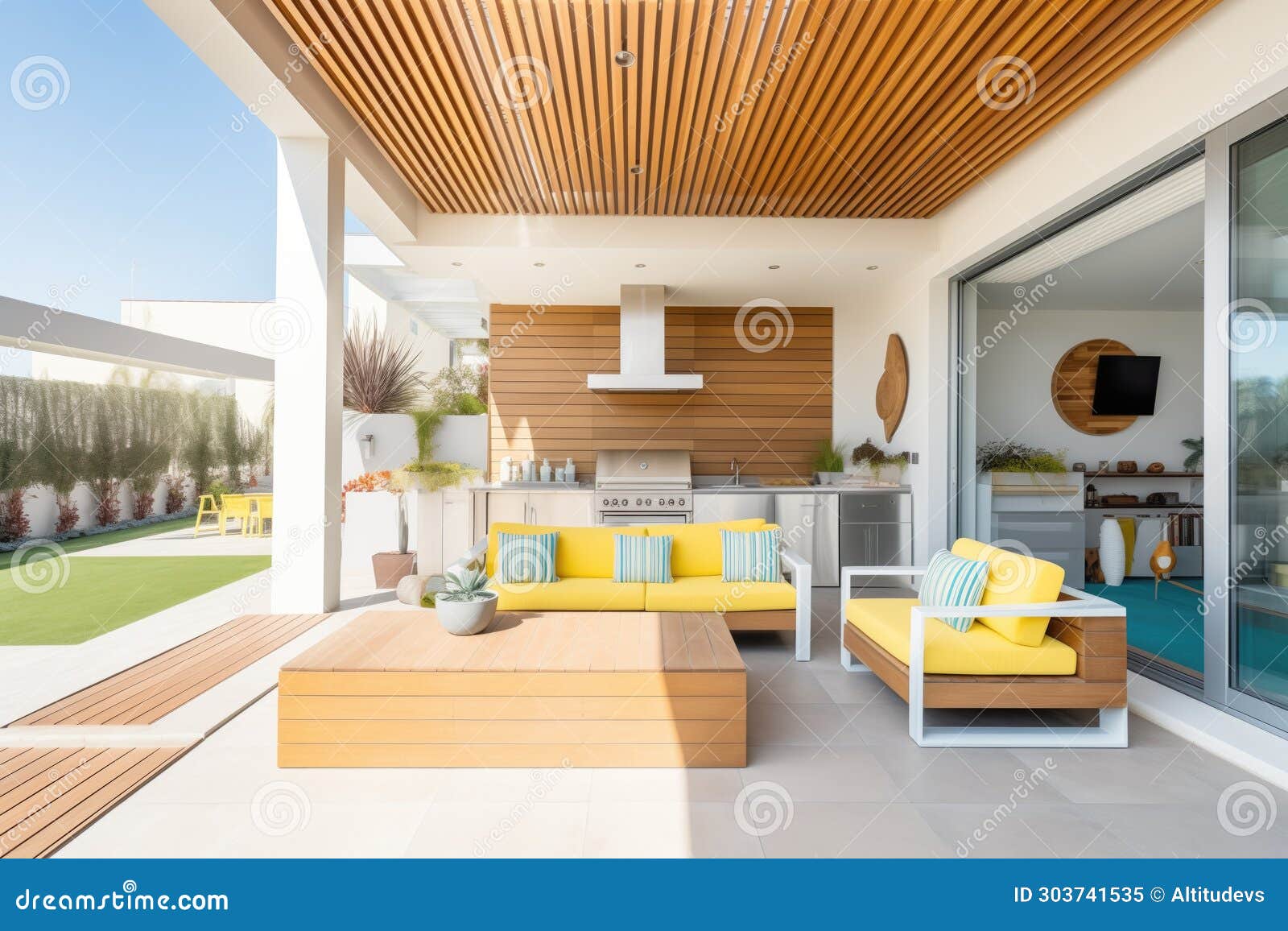 Modern Villa with Integrated Patio and Indoor Seating Space Stock Image ...