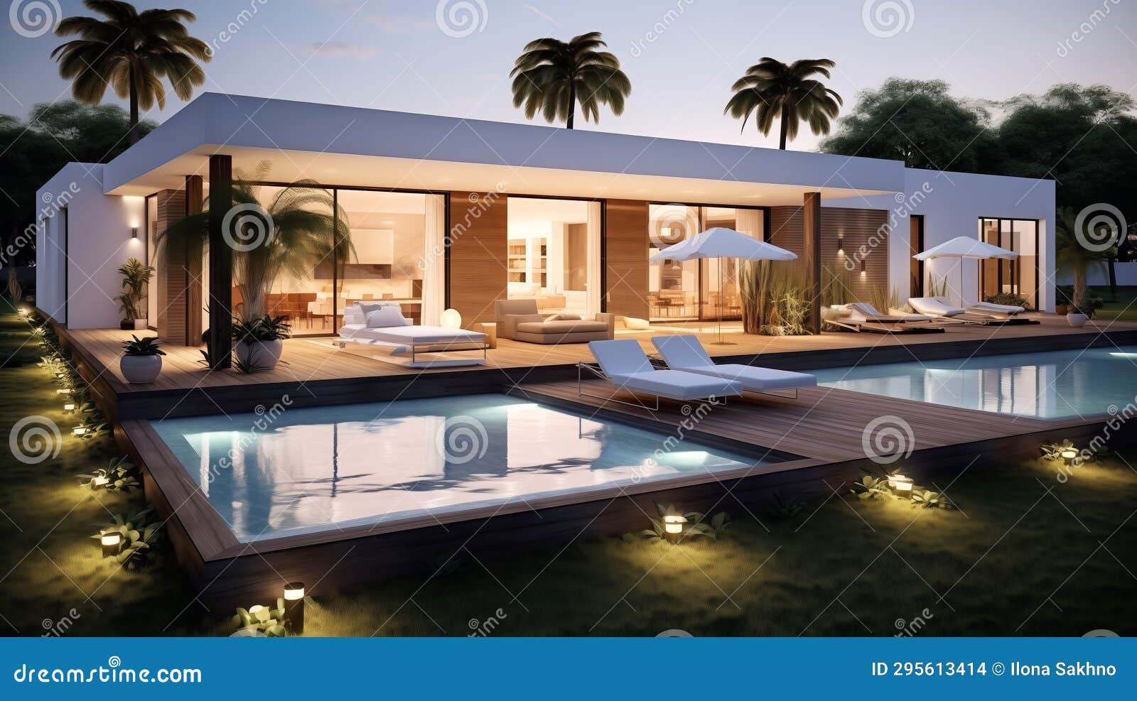 Modern Villa with Open Plan Living Stock Illustration - Illustration of ...