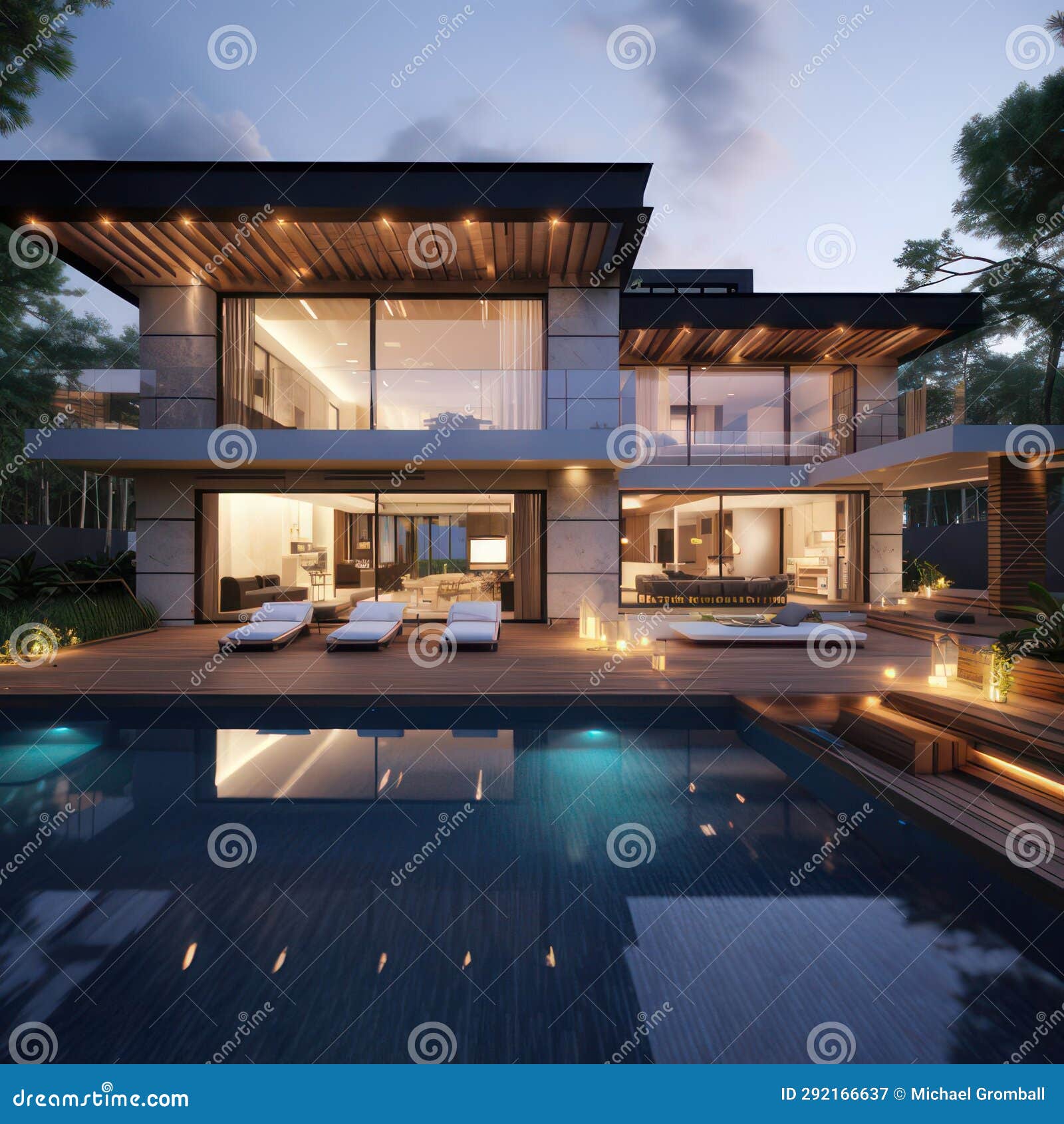 Modern Villa with Pool Created with Generative AI. Luxury Property ...