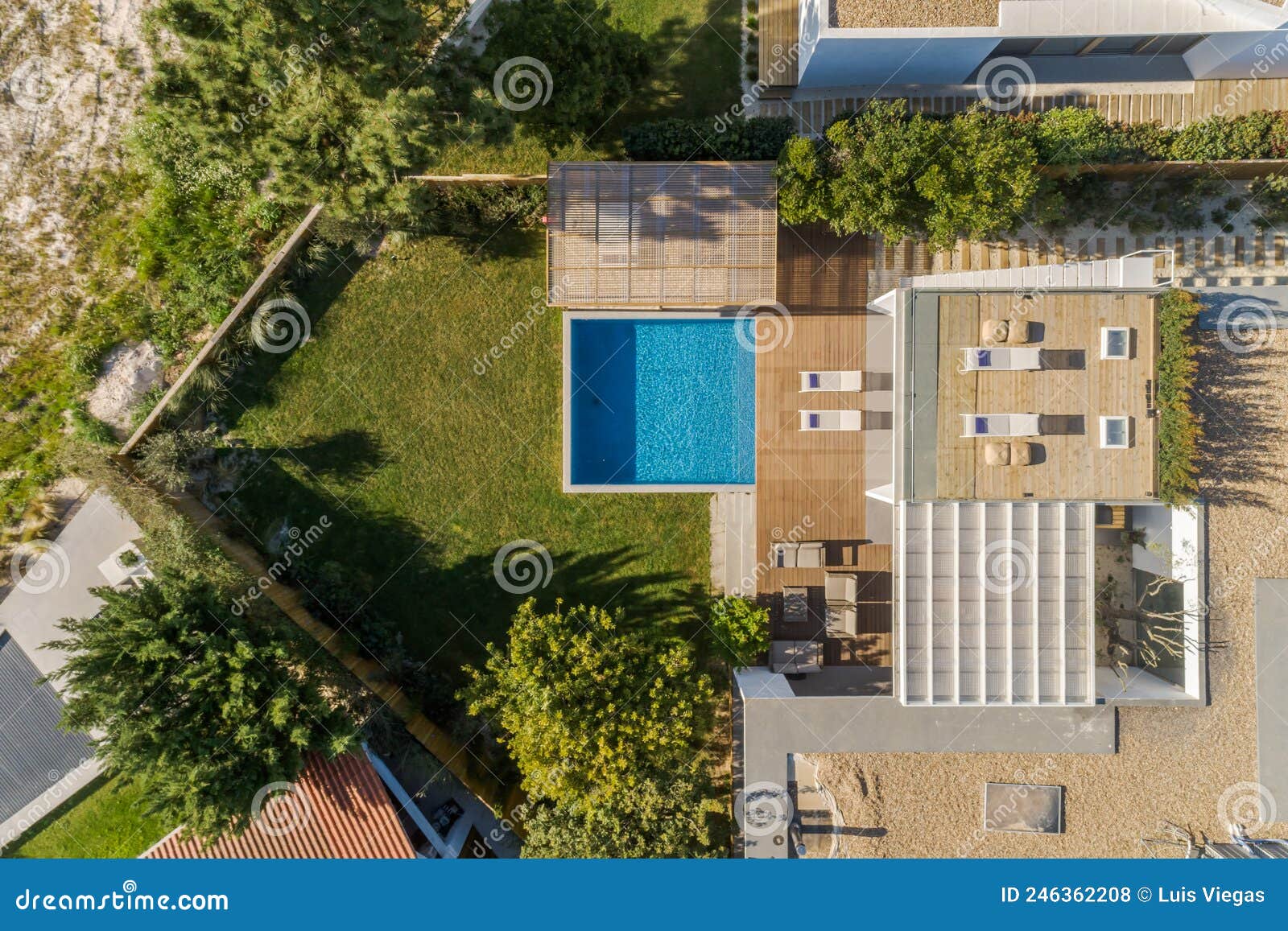 Modern Villa with Pool and Deck with Interior Stock Photo - Image of ...