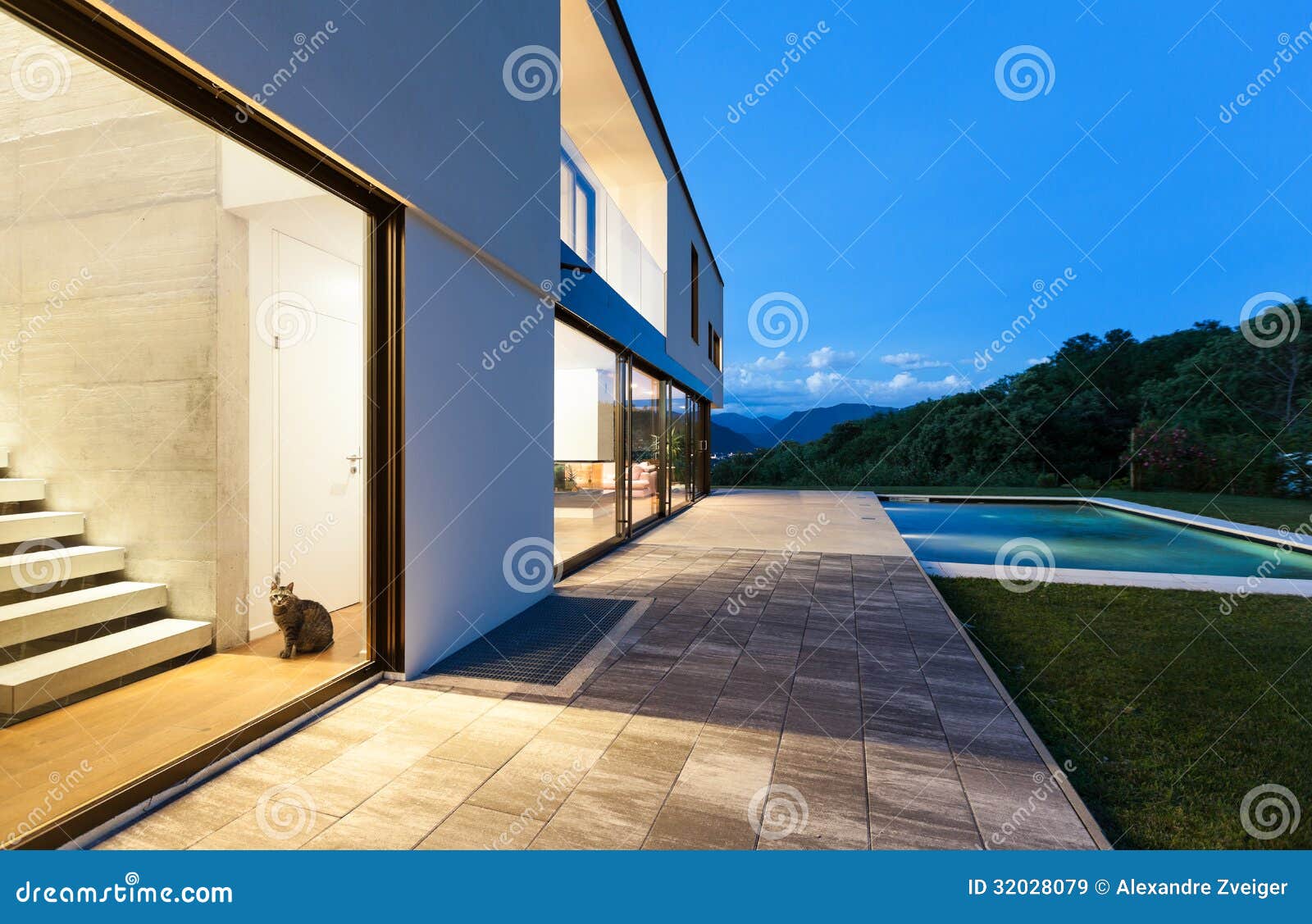 Modern villa with pool stock image. Image of architecture - 32028079