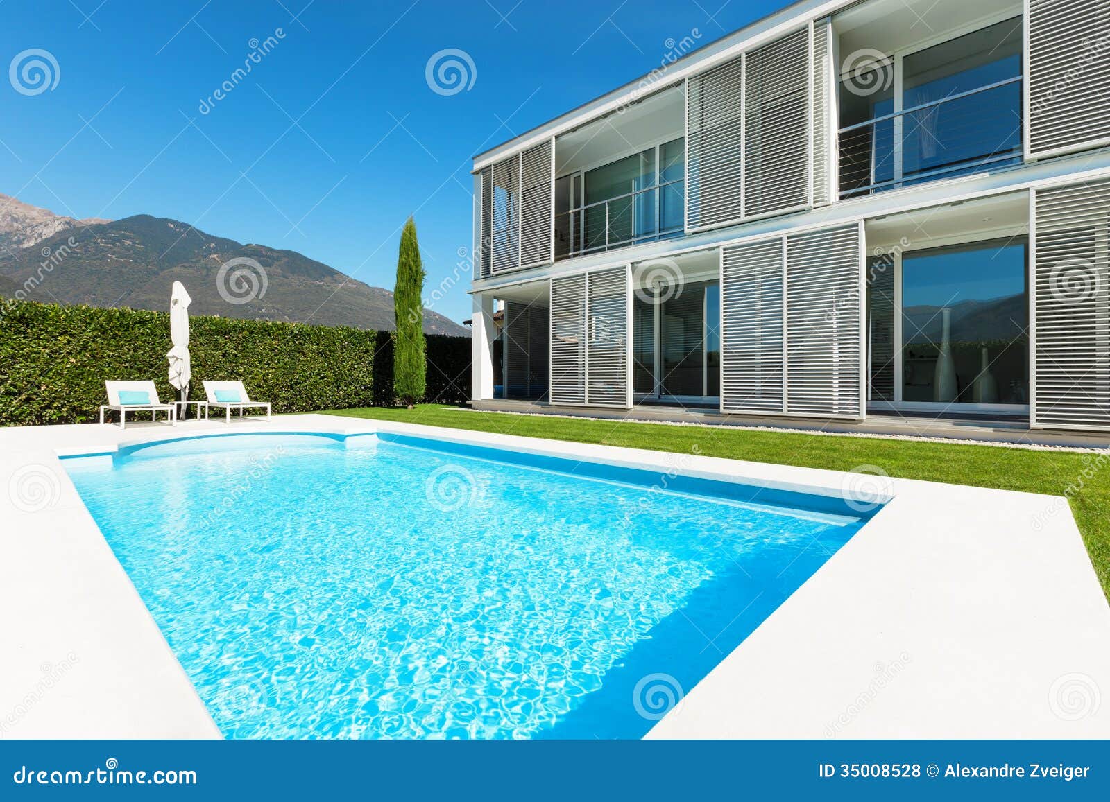 Modern villa with pool stock photo. Image of pool, exterior - 35008528