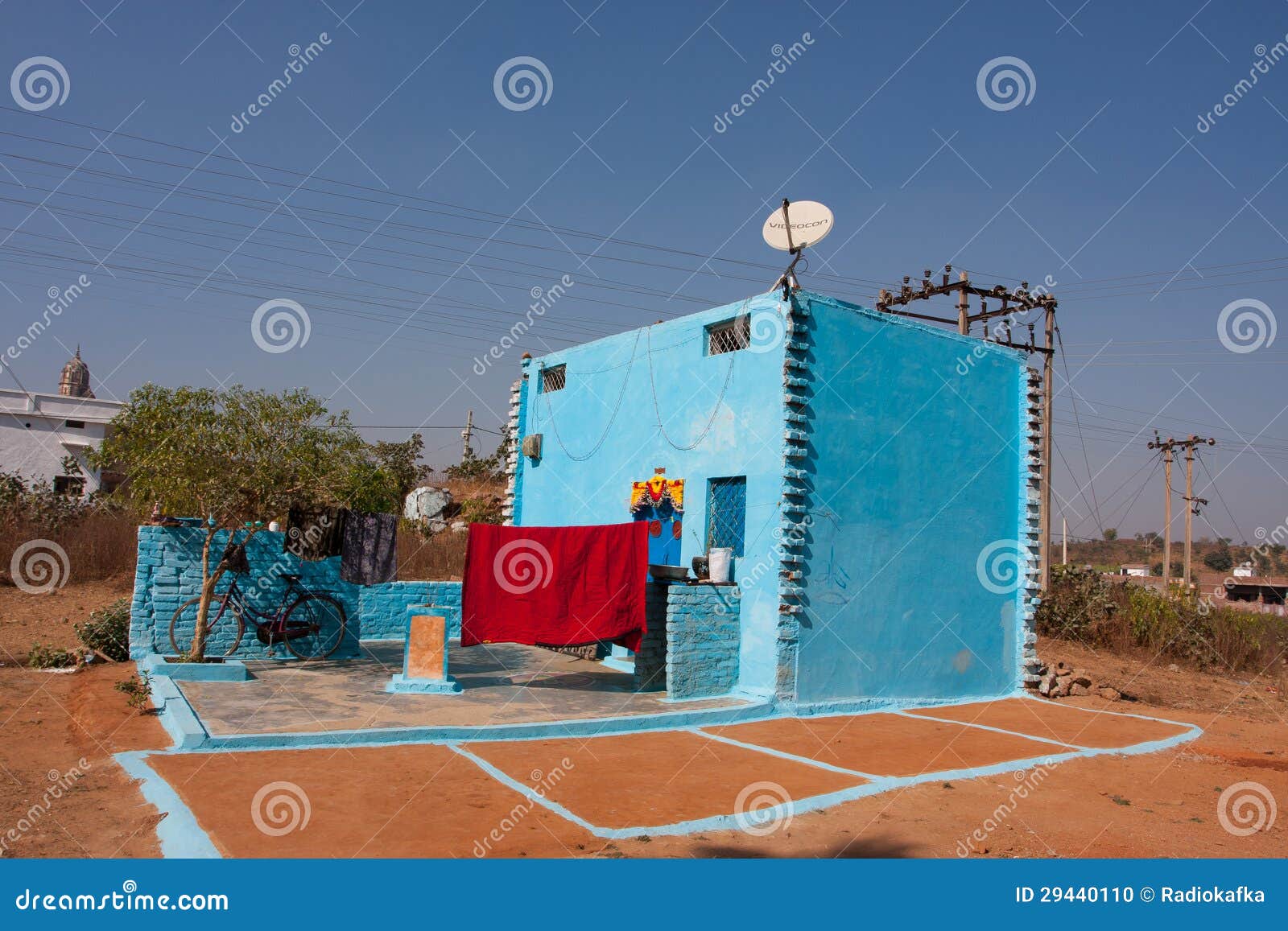 Modern Village House of Blue Color Editorial Image - Image of dirt ...