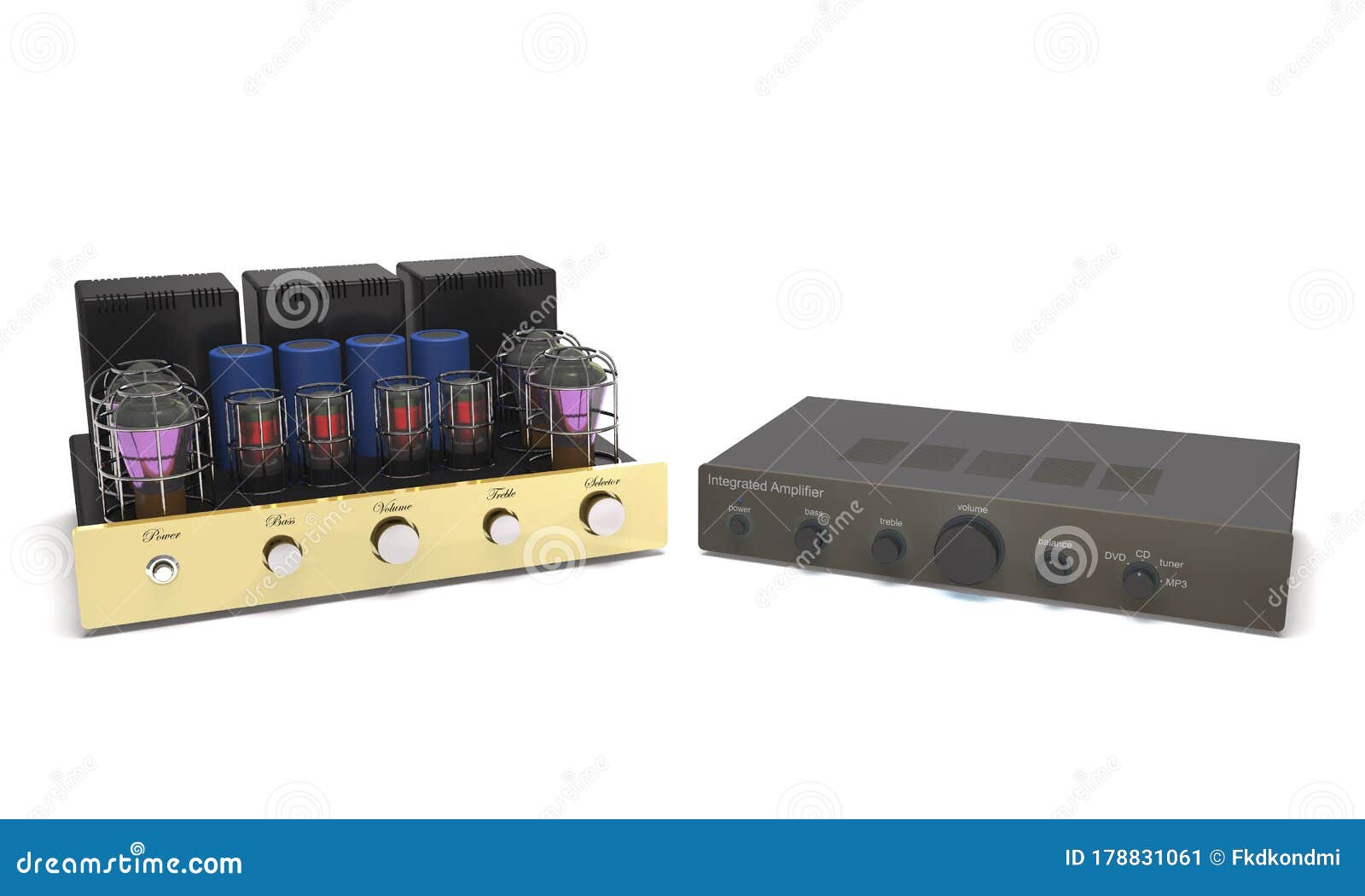 Modern and Vintage Power Amplifiers 3d Illustration Stock Illustration ...