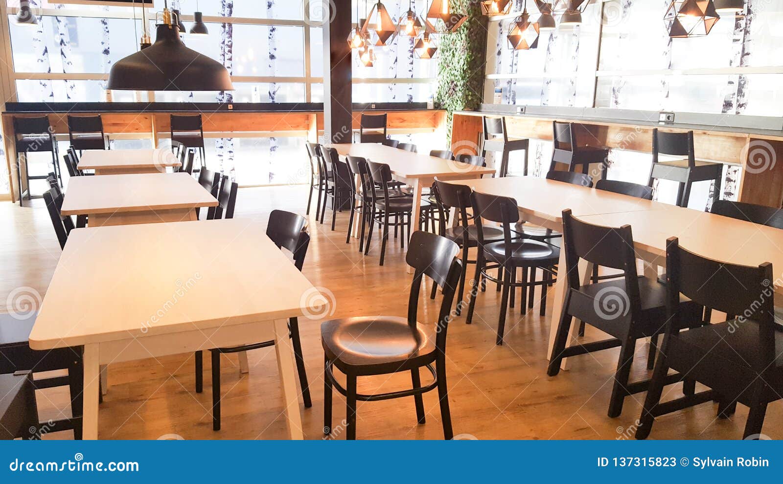 Modern Vintage Wood Restaurant Interior Design Stock Image - Image of ...