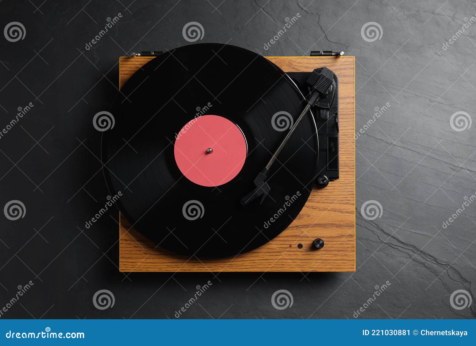 Modern Vinyl Record Player with Disc on Black, Top View Stock Image ...