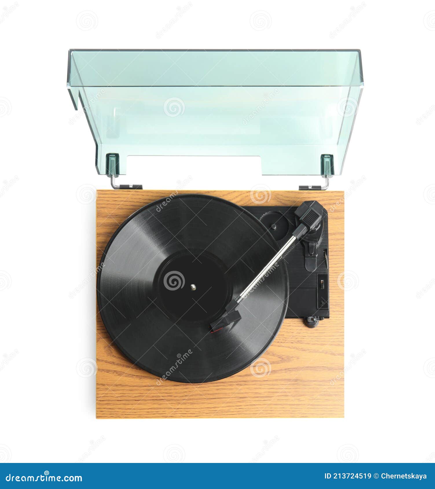 Modern Vinyl Record Player with Disc Isolated on White, Top View Stock ...