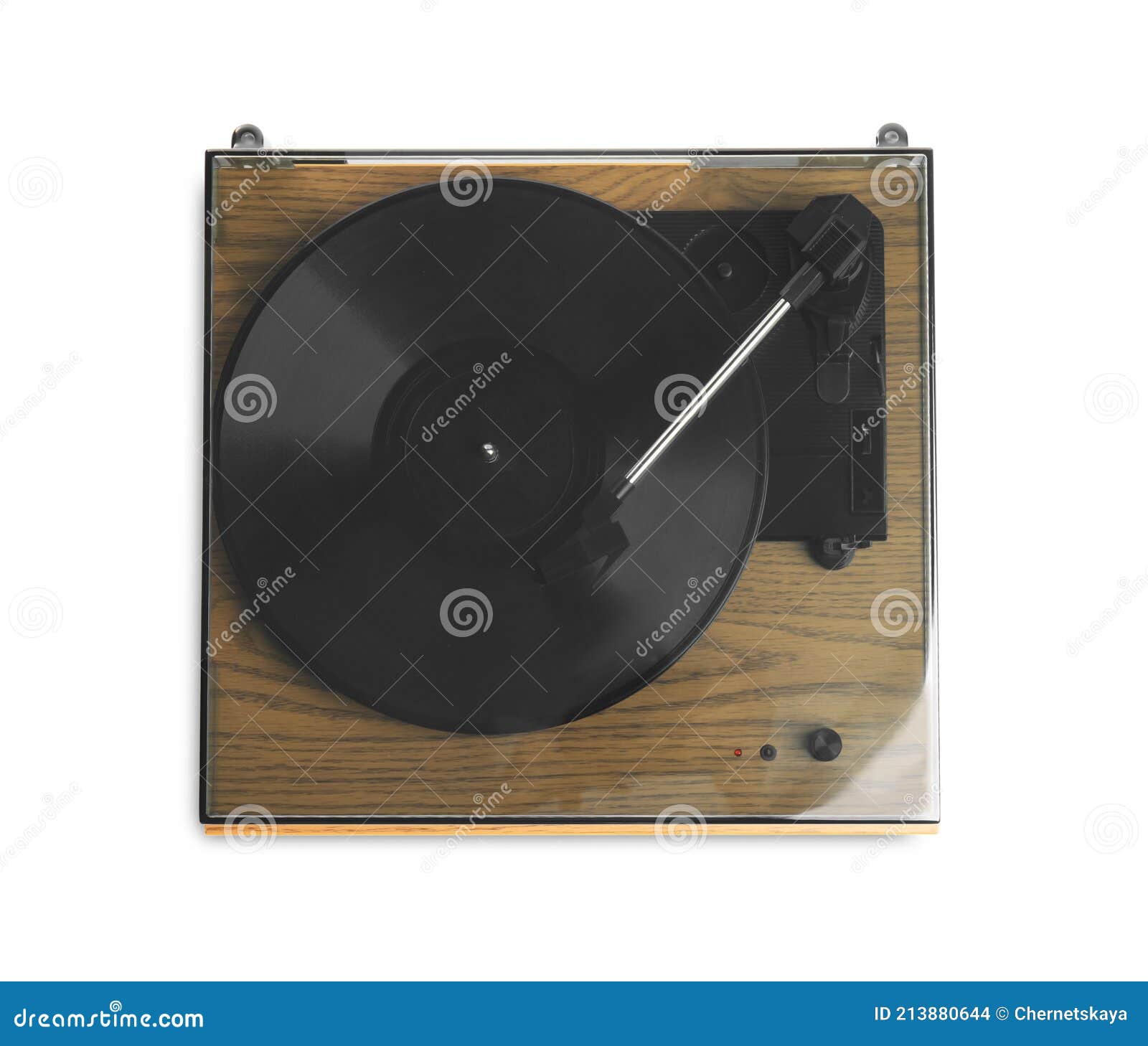 Modern Vinyl Record Player with Disc Isolated on White, Top View Stock ...