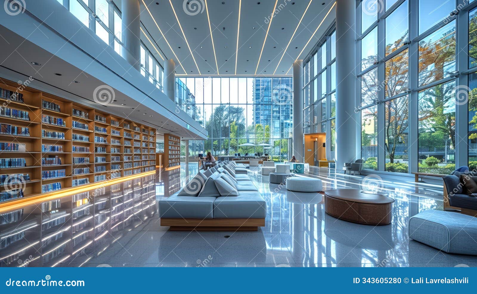 Modern and Visually Striking Library Environment Stock Illustration ...