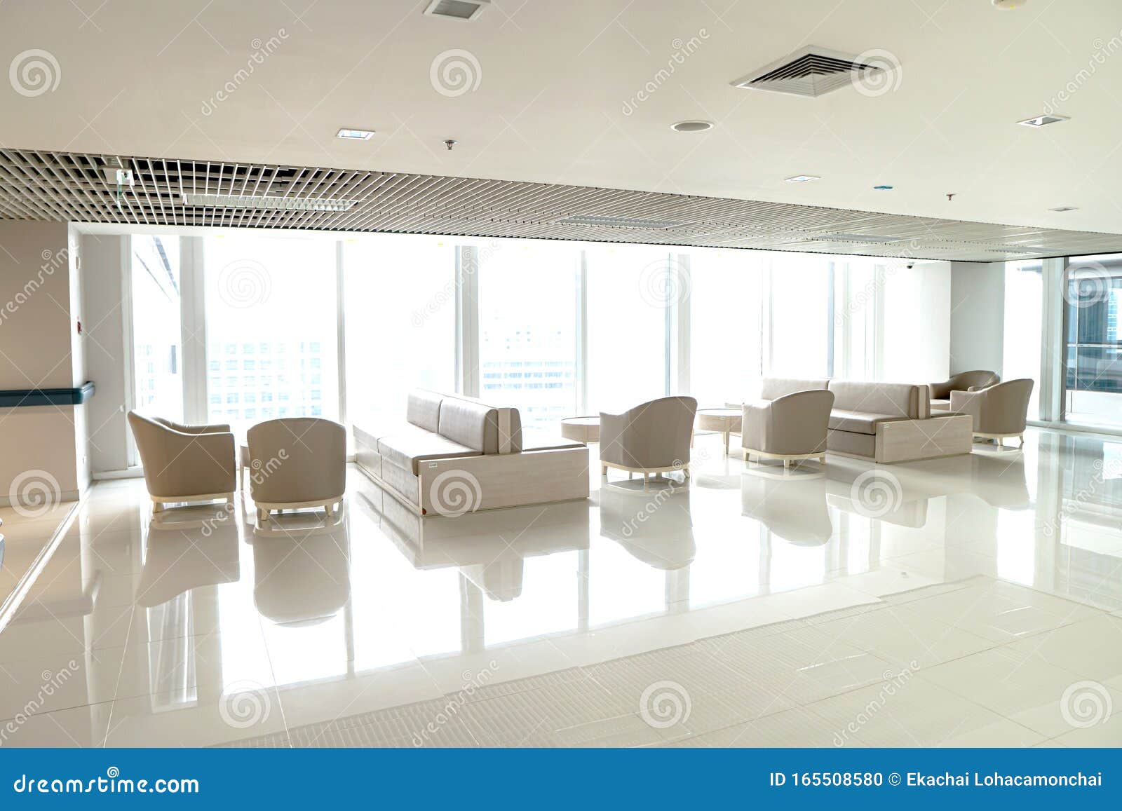 Modern Waiting Lounge or Lobby Interior Scene Stock Photo - Image of ...