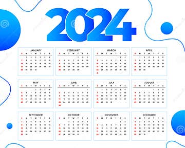 Modern 2024 Wall Calendar Template in White and Blue Color Stock Vector ...