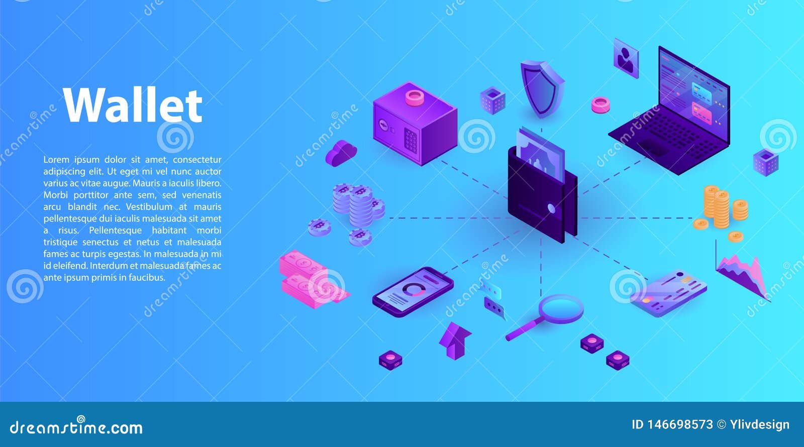 Modern Wallet Concept Banner, Isometric Style Stock Vector ...