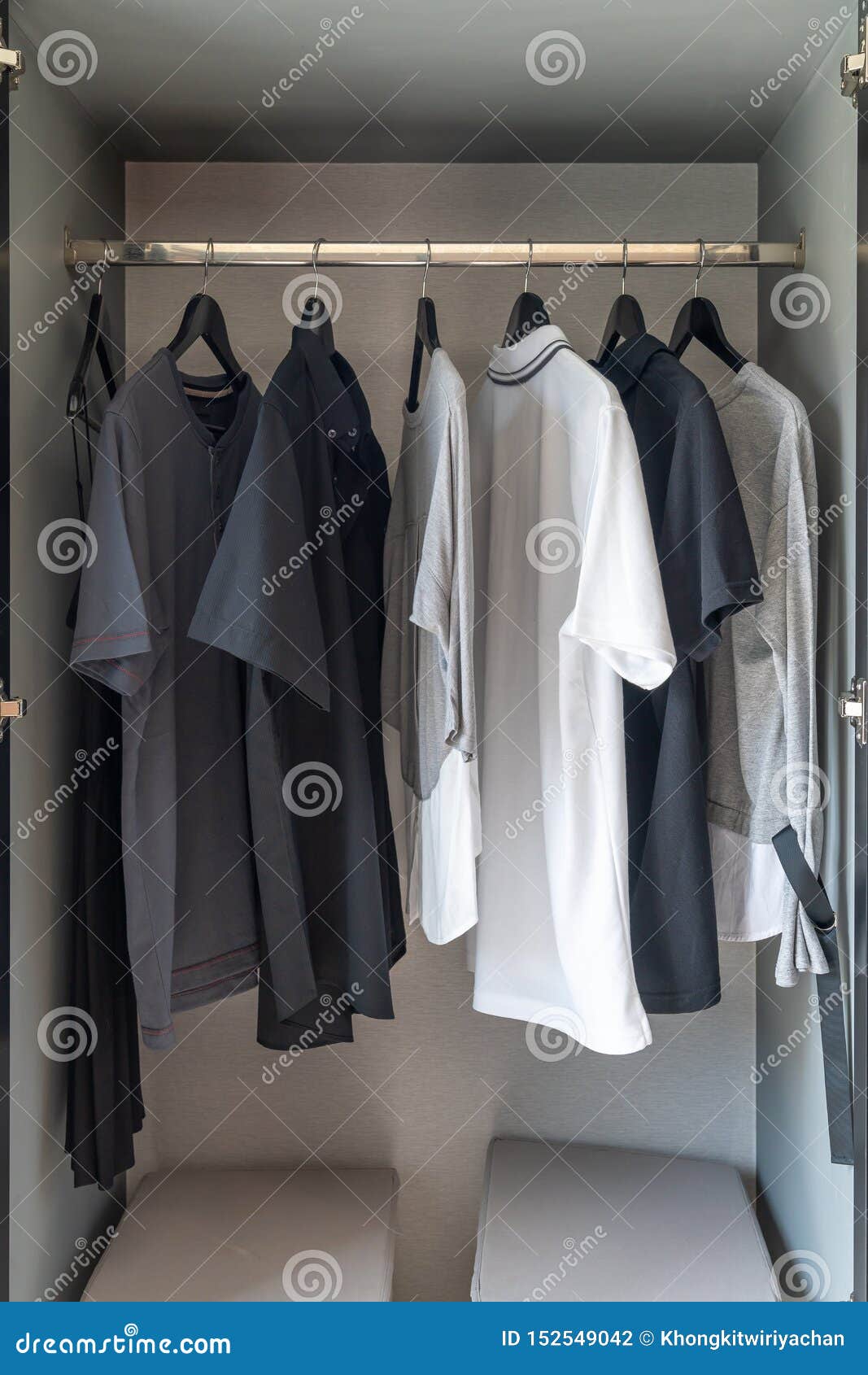 Modern Wardorbe with Set of Clothes Stock Photo - Image of unisex ...