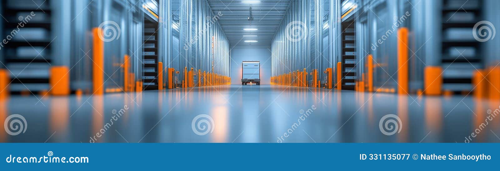 Modern Warehouse Aisle with Storage Racks Stock Illustration ...