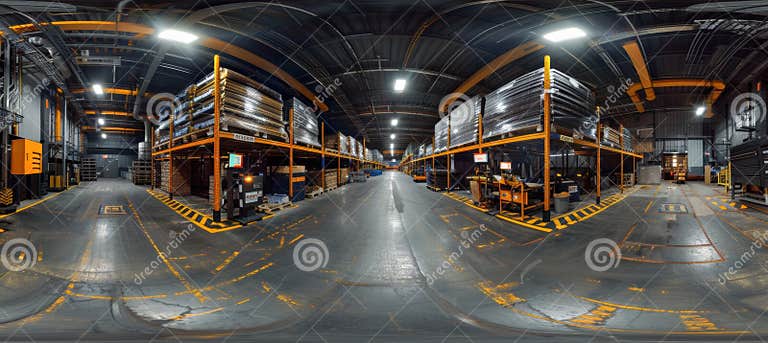 Modern Warehouse with Automated Sorting Systems and LED Pathway ...