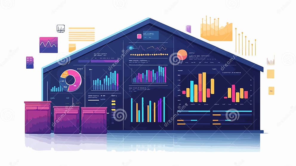 Modern Warehouse Building with Storage Boxes and Analytics Data Stock ...