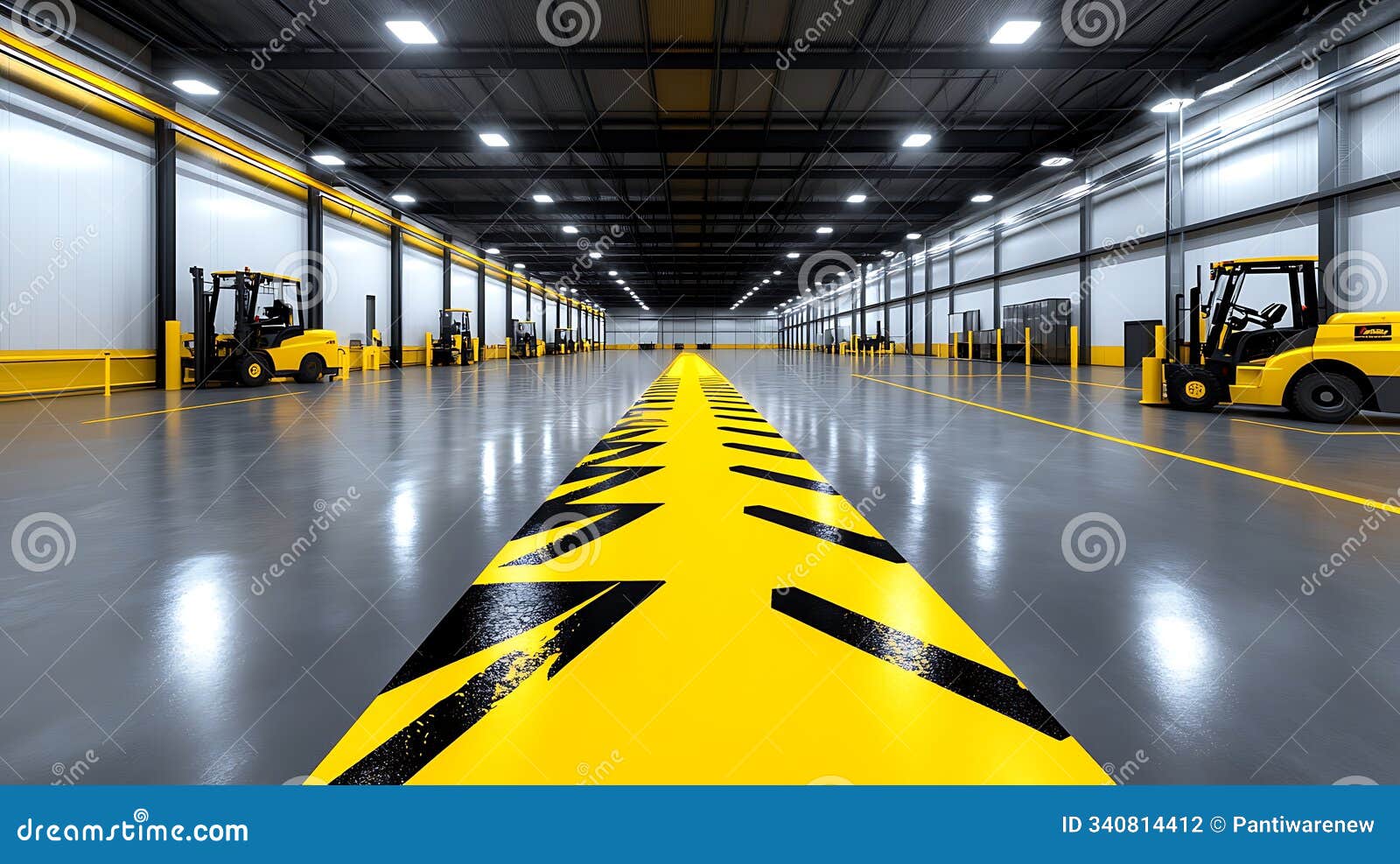 Modern Warehouse with Clear Safety Markings and Layout Stock ...