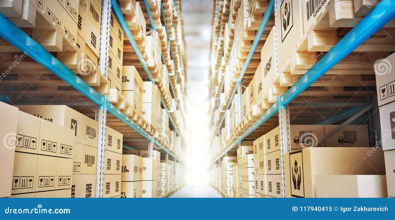 Modern Warehouse Full of Cardboard Boxes. Stock Illustration ...
