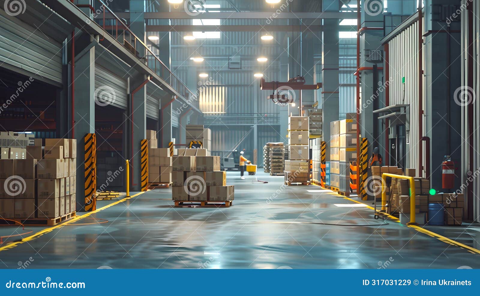 Modern Warehouse Interior with Boxes on Shelves. Empty Industrial Space ...