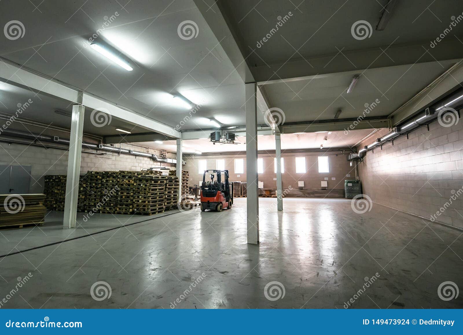 Modern Warehouse Interior Inside, Goods and Cargo in Half Empty Storage ...