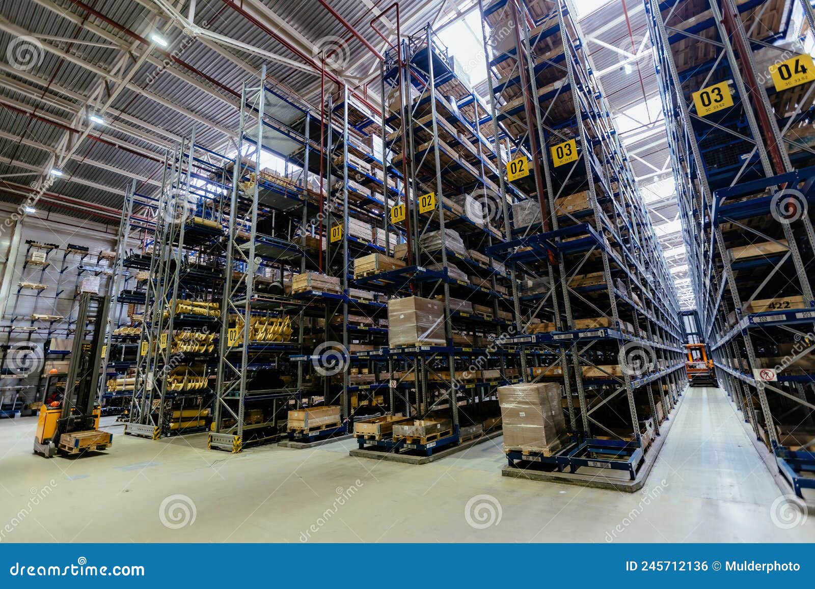 Modern Warehouse Interior with Shelves and Boxes Stock Photo - Image of ...