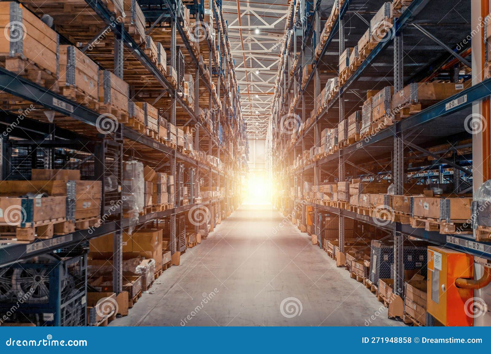 Modern Warehouse Interior with Shelves and Boxes Stock Photo - Image of ...