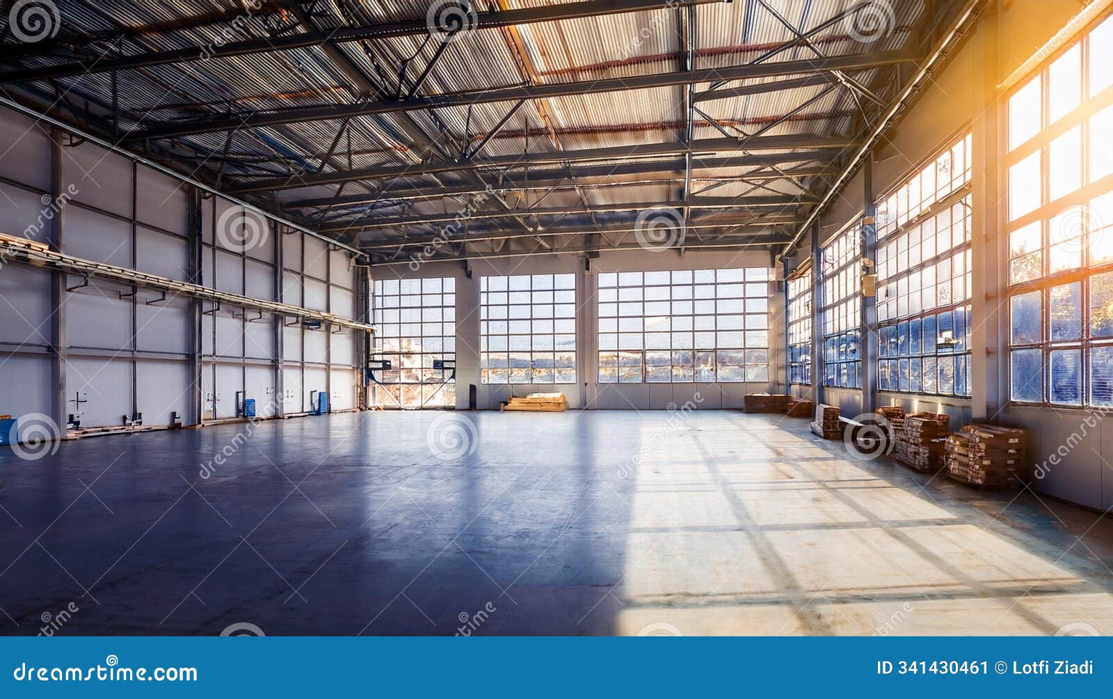 Modern Warehouse Interior with Window and Daylight Stock Illustration ...