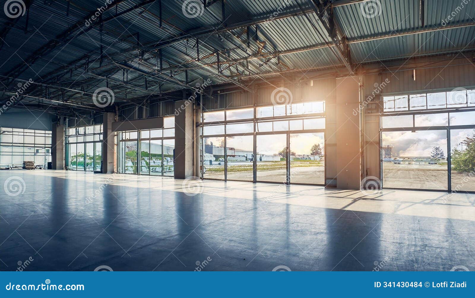 Modern Warehouse Interior with Window and Daylight Stock Illustration ...