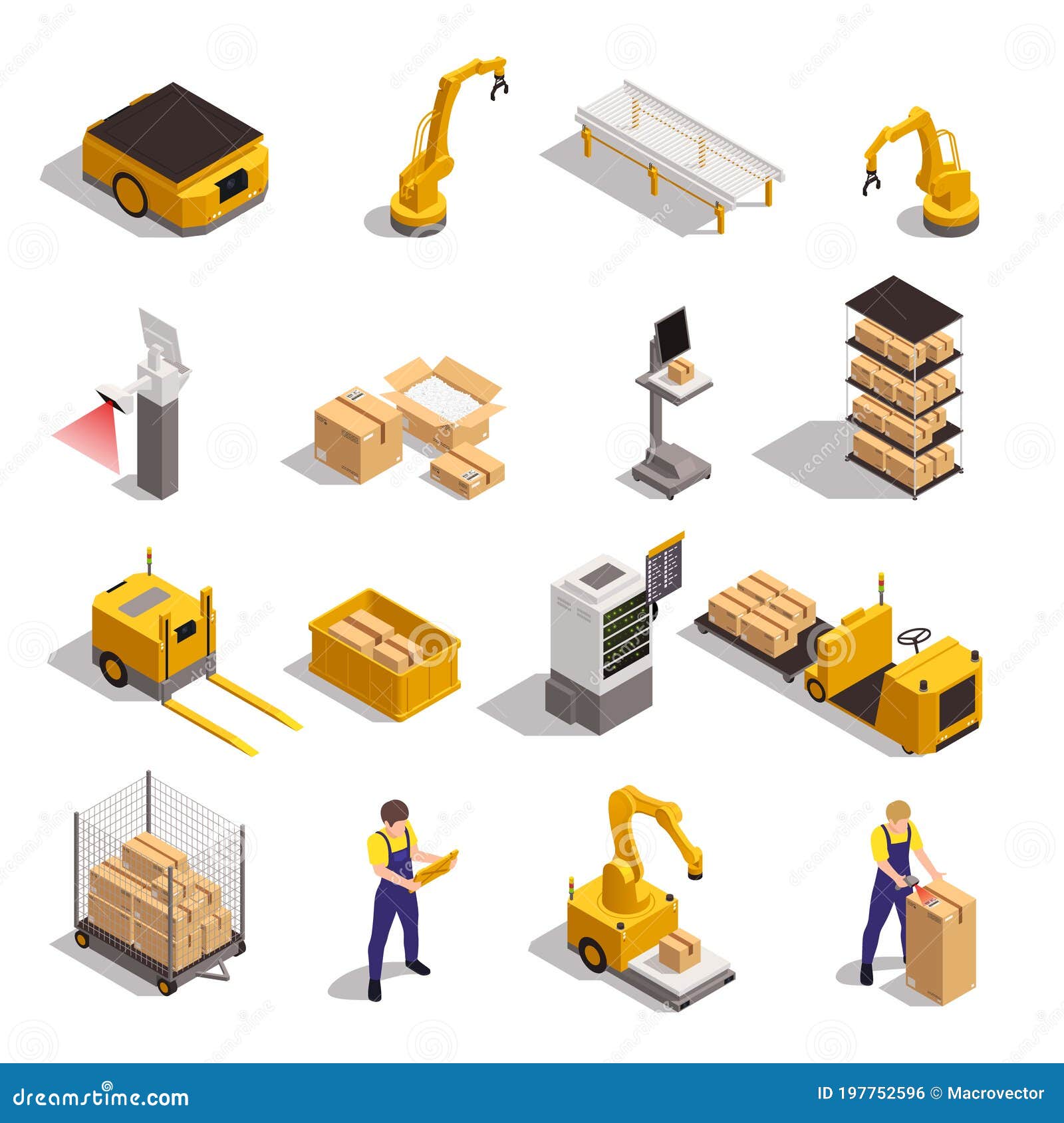 Modern Warehouse Isometric Set Stock Vector - Illustration of isometric ...