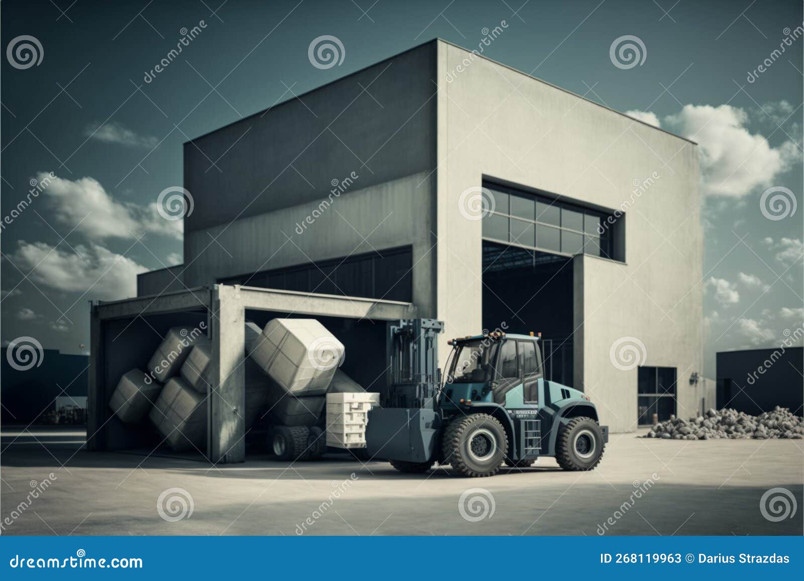 Modern Warehouse and Loader Stock Illustration - Illustration of ...