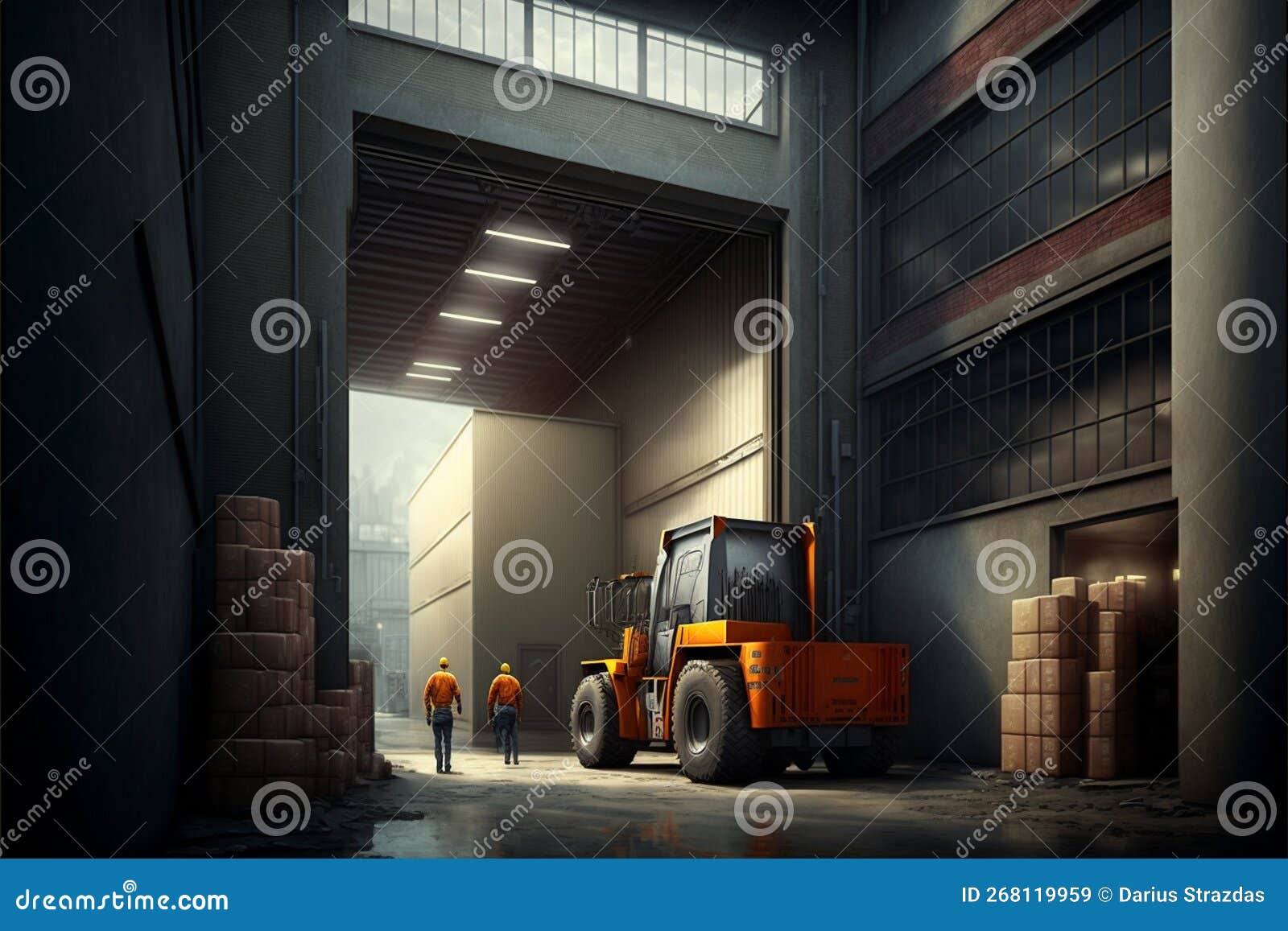 Modern Warehouse and Loader Stock Illustration - Illustration of modern ...