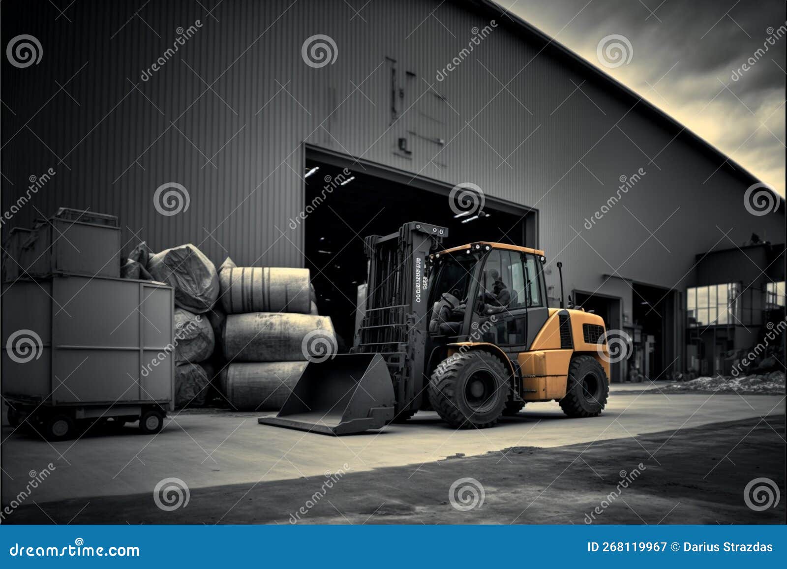 Modern Warehouse and Loader Stock Illustration - Illustration of pallet ...