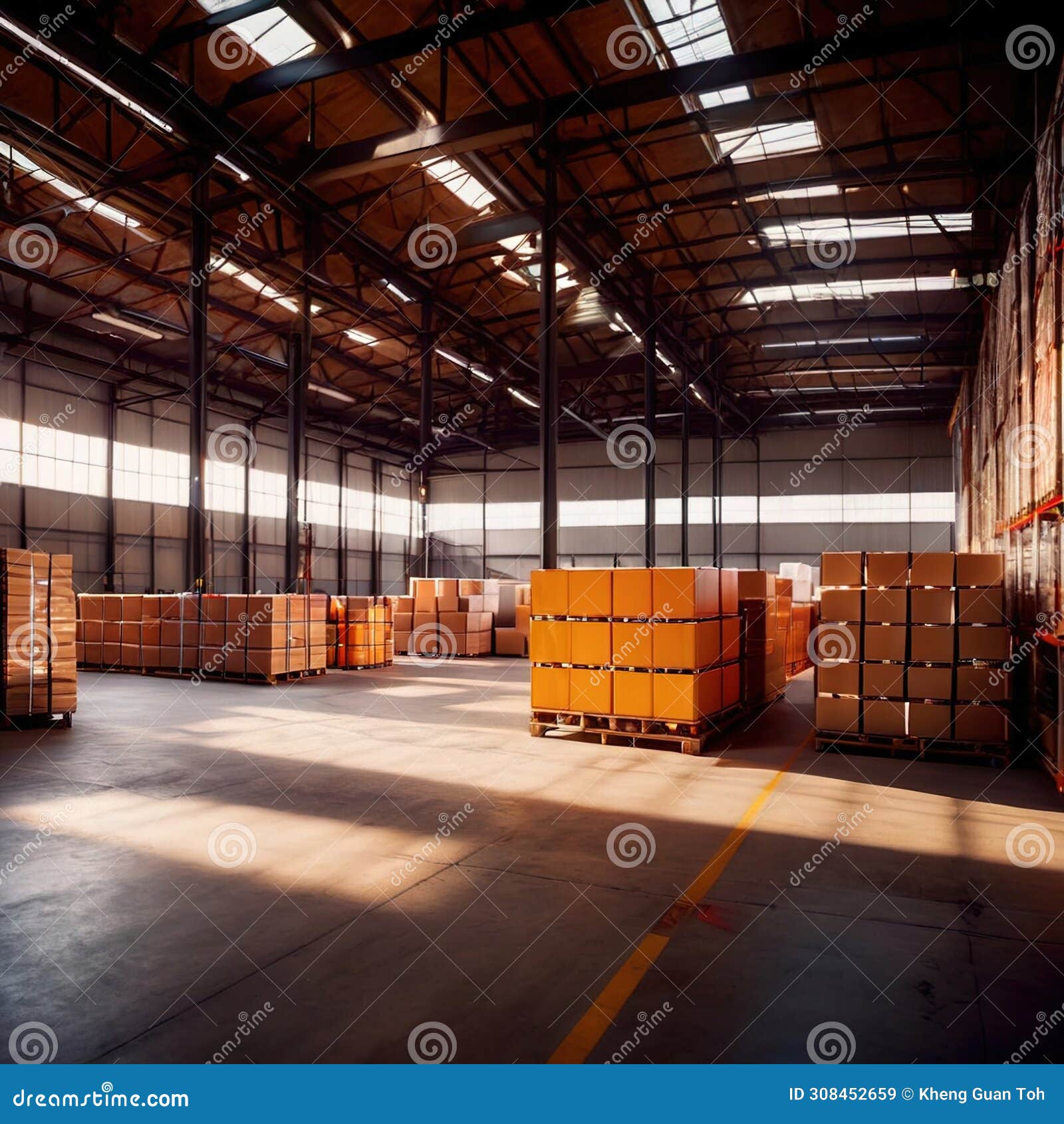 Modern Warehouse Logistics Storage Area Stacked with Boxes and Cargo ...