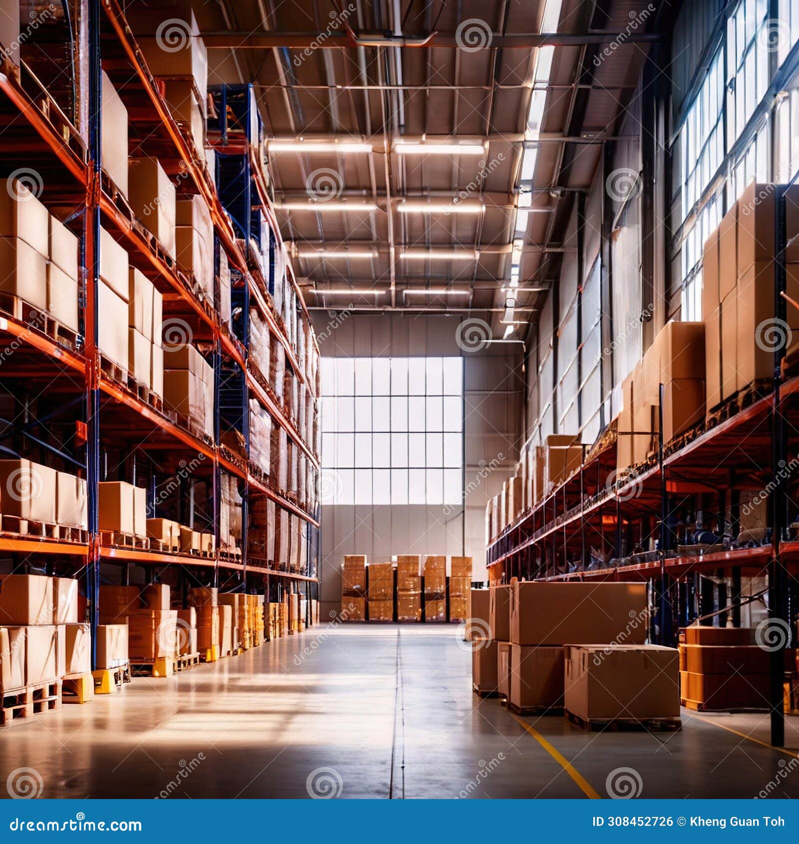 Modern Warehouse Logistics Storage Area Stacked with Boxes and Cargo ...