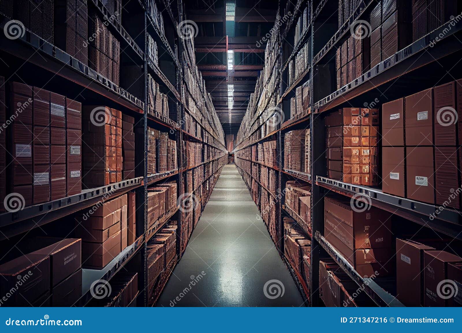 Modern Warehouse with Lots of Metal Shelves Where the Boxes are. AI ...