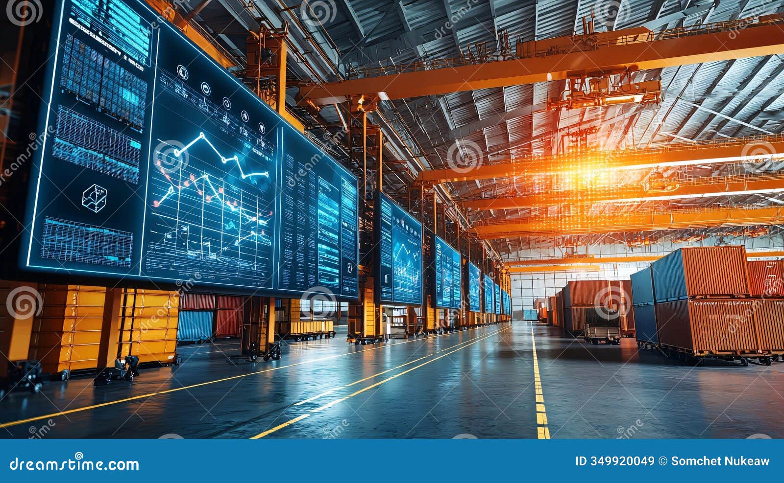 AI Enhanced Warehouse Efficiency Depicted On Conveyor Belt, Modern Tech ...