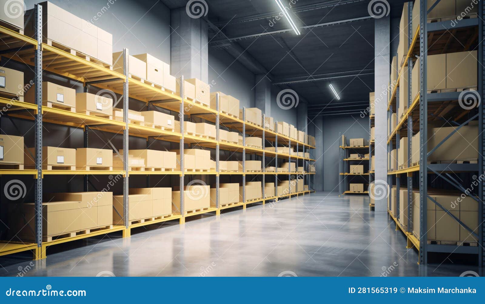 Modern Warehouse with Racks, Boxes and Containers, AI Generated Stock ...