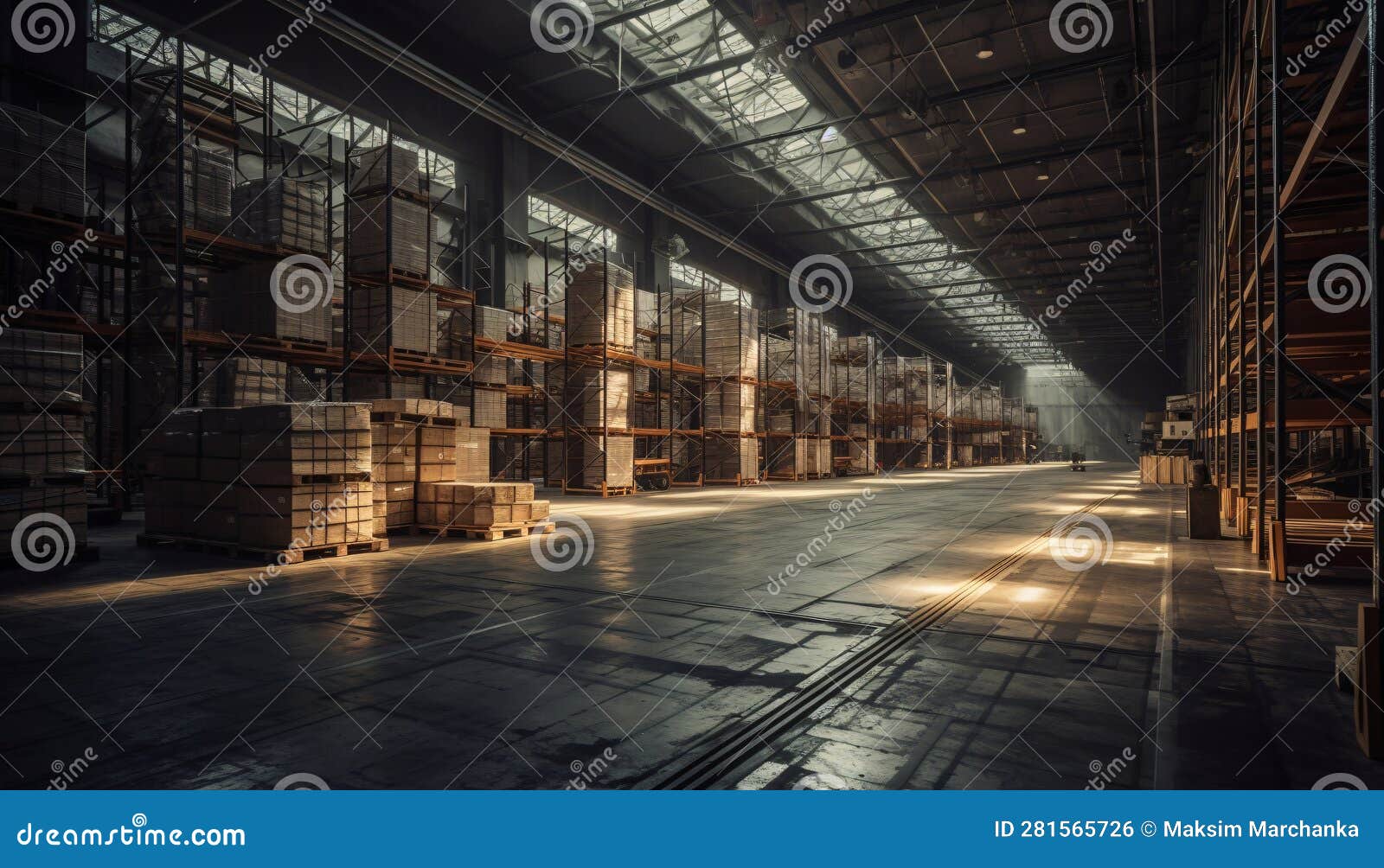 Modern Warehouse with Racks, Boxes and Containers, AI Generated Stock ...